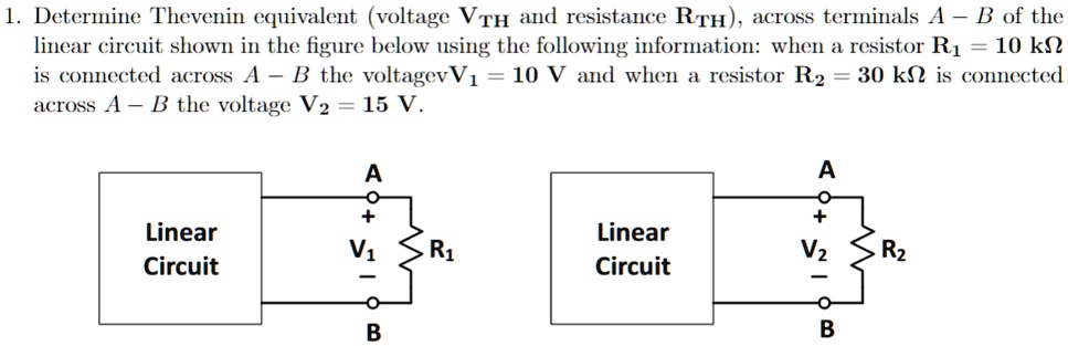 1. Determine Thevenin equivalent (voltage VTH and resistance RTH ...