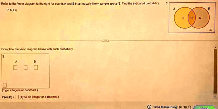 Refer to the Venn diagram to the right for events A and B in an equally ...