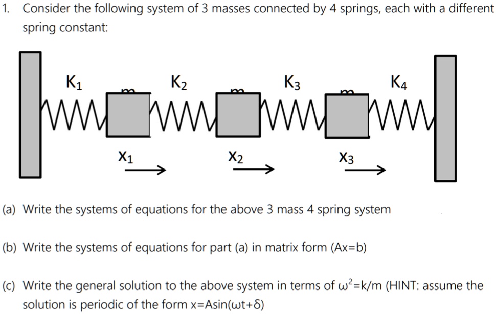 SOLVED: Consider the following system of 3 masses connected by 4 ...