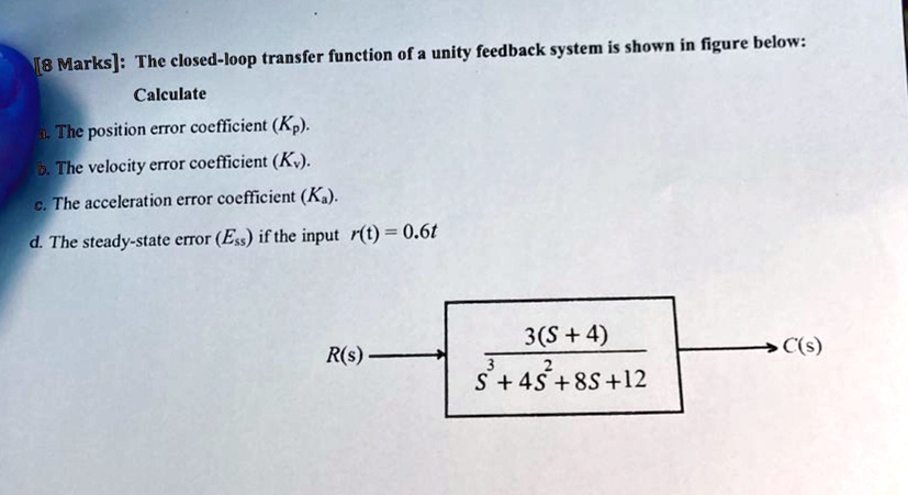 [8 Marks]: The closed-loop transfer function of a unity feedback system is shown in figure below ...