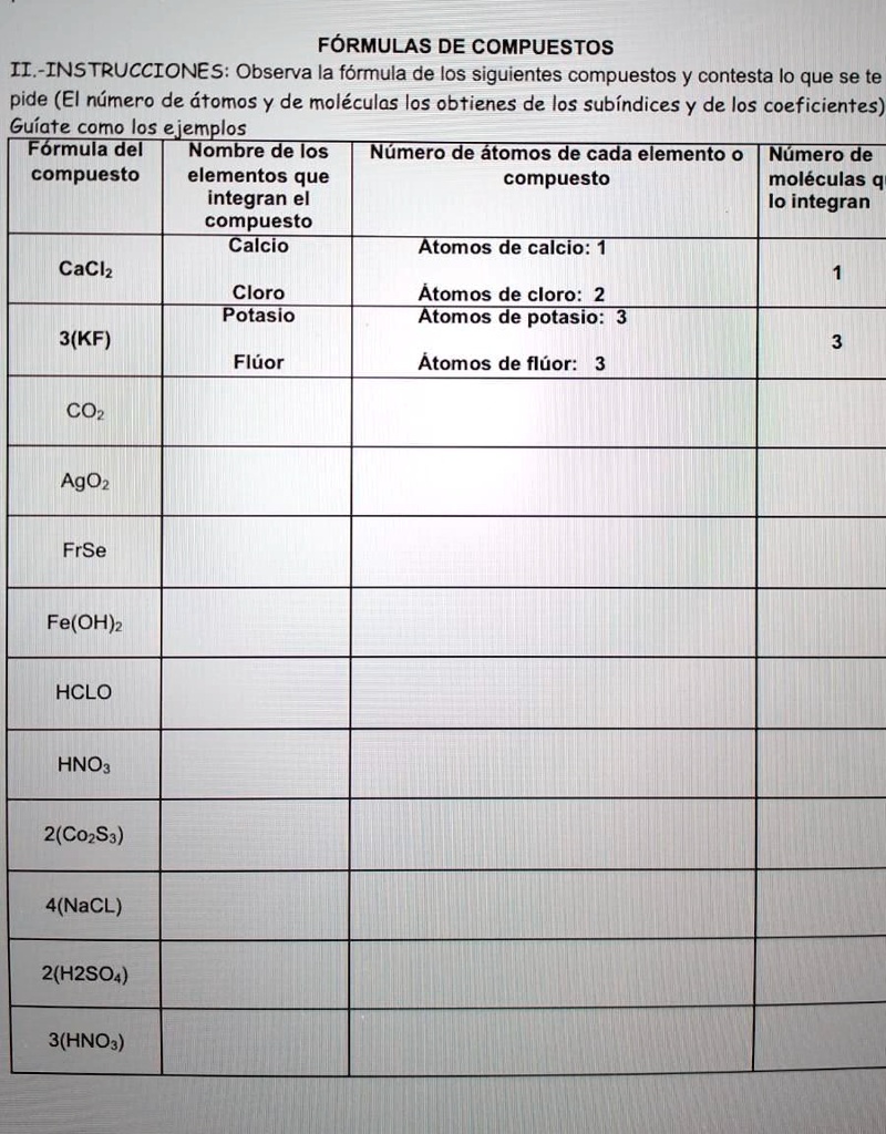 SOLVED: ayuda por favor (°∆°)/ FÓRMULAS DE COMPUESTOS II-INSTRUCCIONES ...