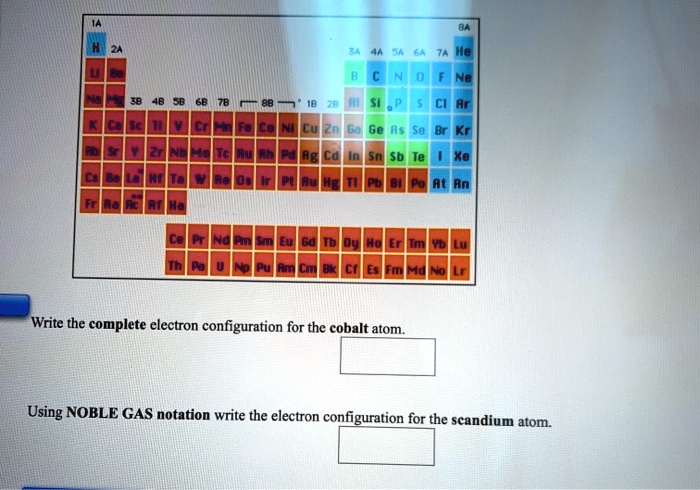 SOLVED: Write the complete electron configuration for the cobalt atom ... SOLVED: Write the complete electron configuration for the cobalt atom ...