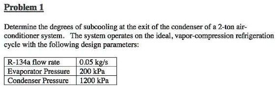 SOLVED: Determine the degrees of subcooling at the exit of the condenser of a 2-ton air ...