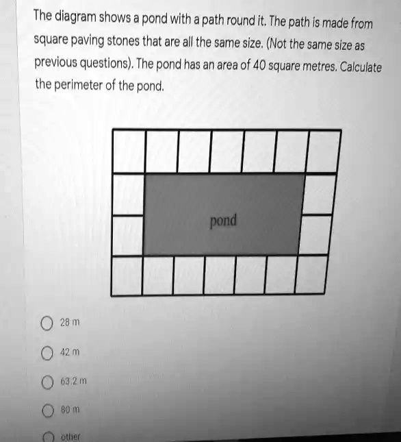 SOLVED: The diagram shows a pond with a path around it. The path is ...