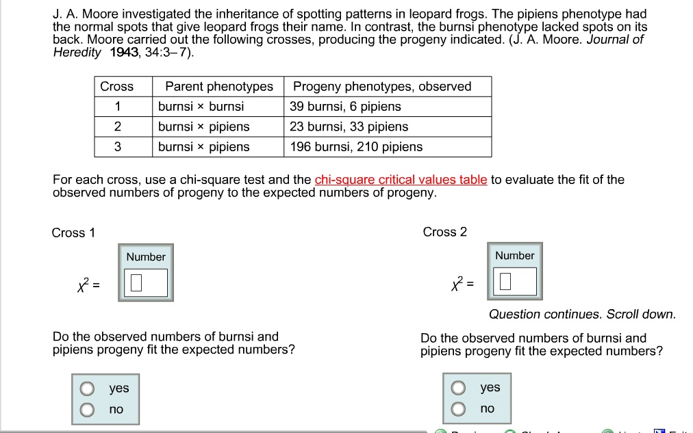 J. A. Moore investigated the inheritance of spotting patterns in ...