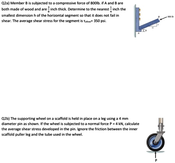 Q2a) Member B is subjected to a compressive force of 800lb. if A and B ...