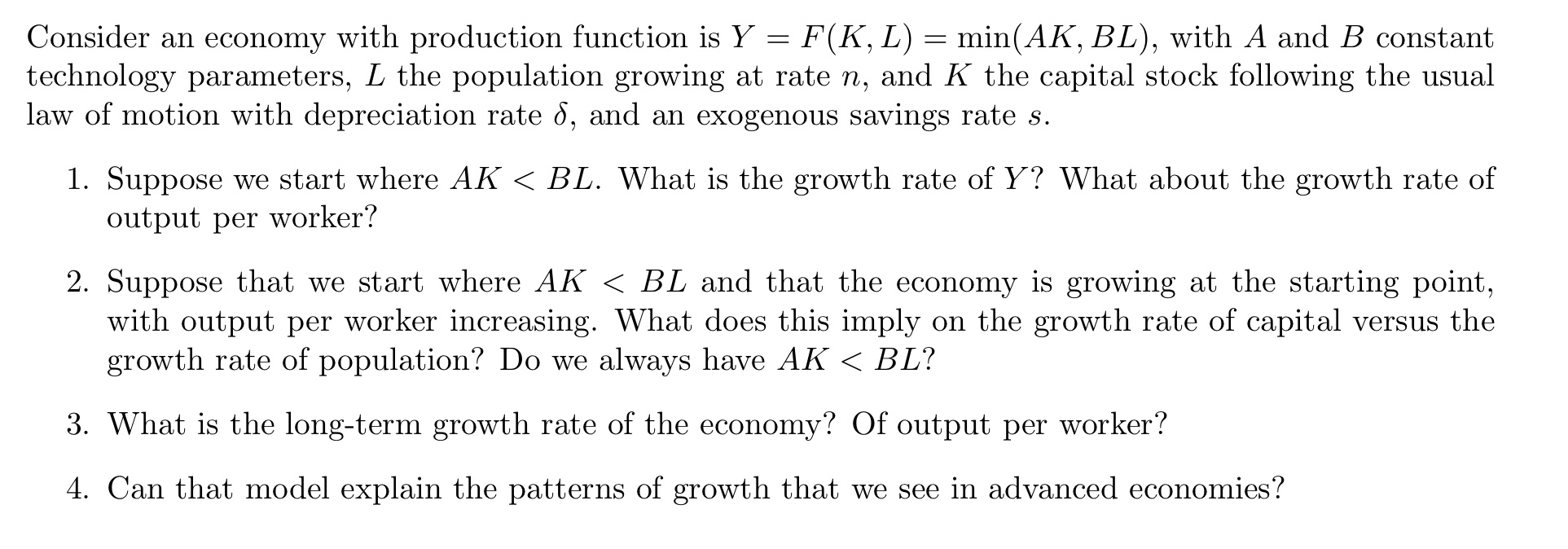 SOLVED: Consider an economy with production function is Y=F(K, L)=min ...