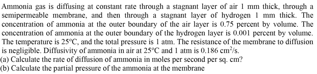 SOLVED: Ammonia gas is diffusing at constant rate through a stagnant layer of air 1 mm thick ...