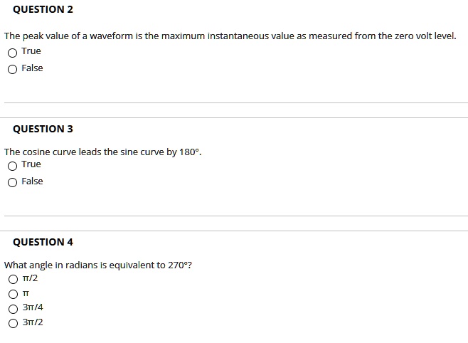 SOLVED: QUESTION 2 The peak value of a waveform is the maximum instantaneous value as measured ...