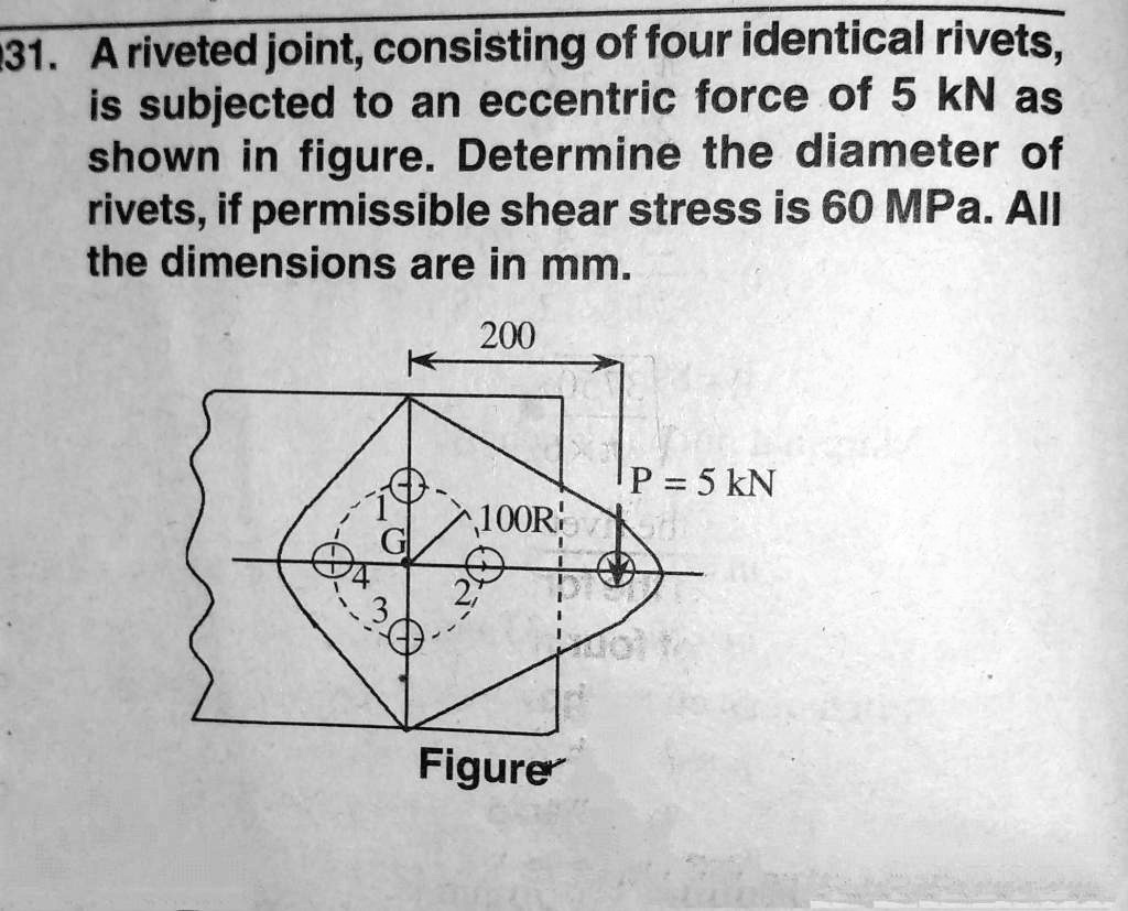 SOLVED: A riveted joint, consisting of four identical rivets, is subjected to an eccentric force ...