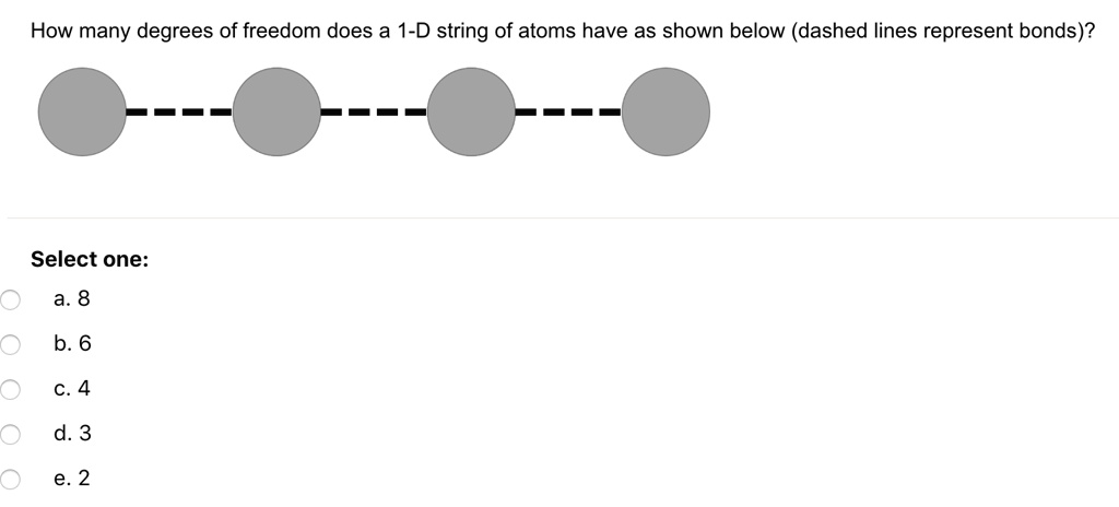 SOLVED: How many degrees of freedom does a 1-D string of atoms have as shown below (dashed lines ...