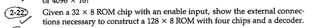 Given a 32 ×8 ROM chip with an enable input, show the external connections necessary to ...