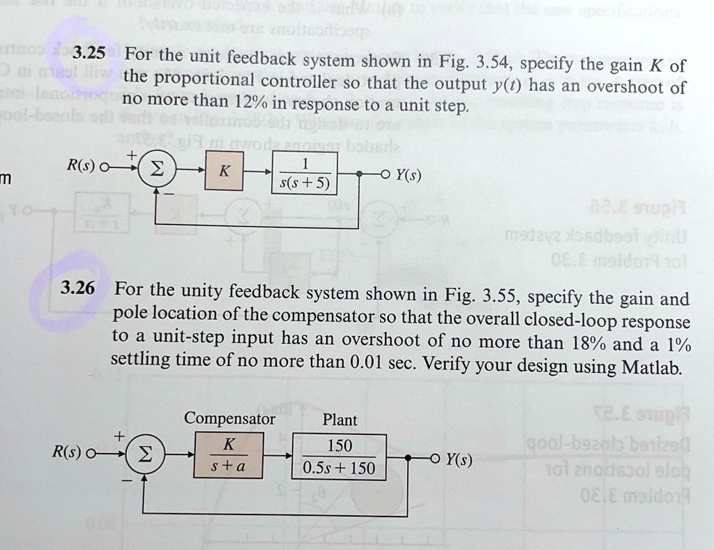 3.25 For the unit feedback system shown in Fig. 3.54, specify the gain ...