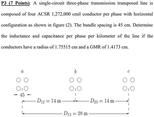 SOLVED: A single-circuit three-phase transmission transposed line is composed of four ACSR ...