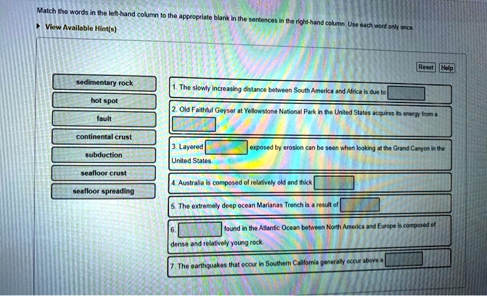 SOLVED: Malch Ihe words Ihe lclt-hand colurnn Apcronniate Jank senlance ...