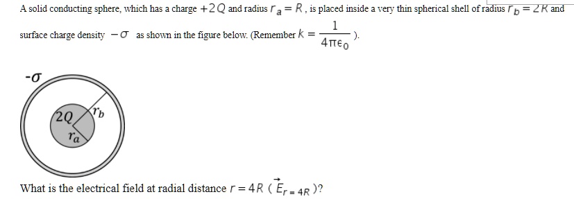 SOLVED: A solid conducting sphere, which has a charge +2Q and radius a = R, is placed inside a ...