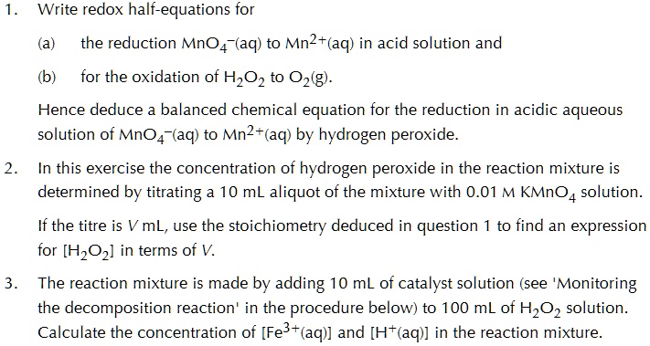 SOLVED: Write redox half-equations for the reduction MnO4-(aq) to Mn2 ...