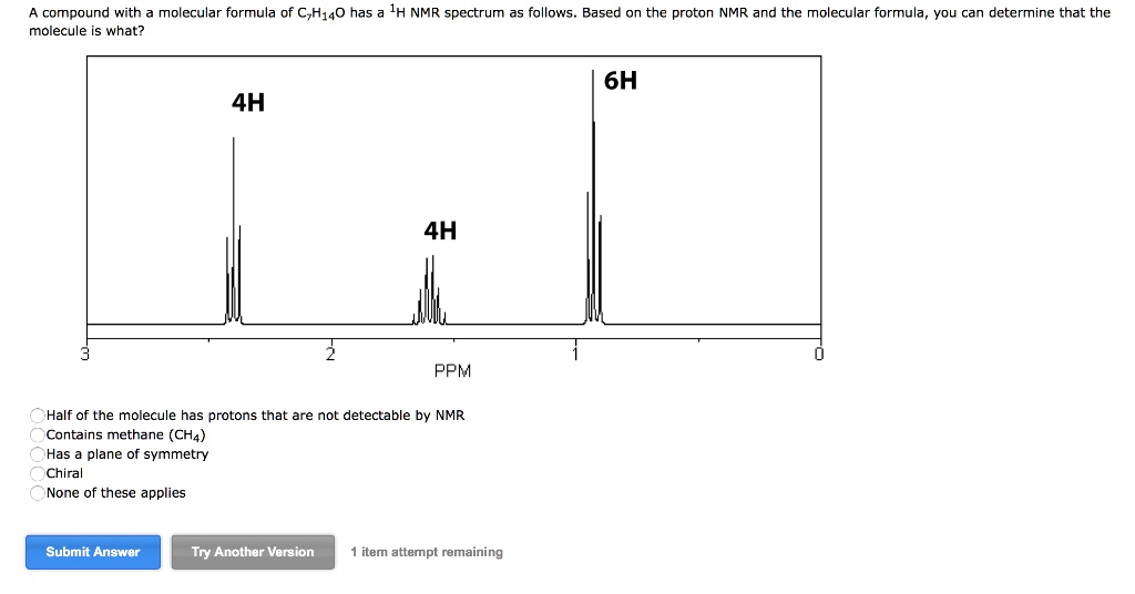 A compound with a molecular formula of C7H14O has a ^1H NMR spectrum as ...