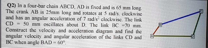 SOLVED: Title: Theory of Machines - Velocity and Acceleration Diagrams Q2: In a four-bar chain ...