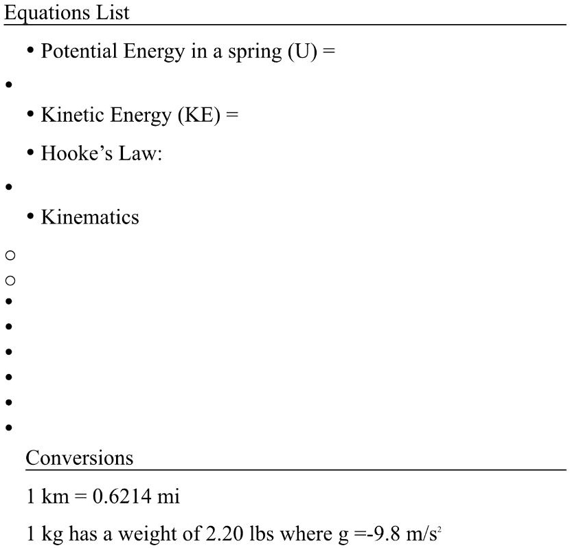 SOLVED:Equations List Potential Energy in a spring (U) Kinetic Energy ...