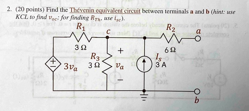 SOLVED: (20 points) Find the Thévenin equivalent circuit between terminals a and b (hint: use ...