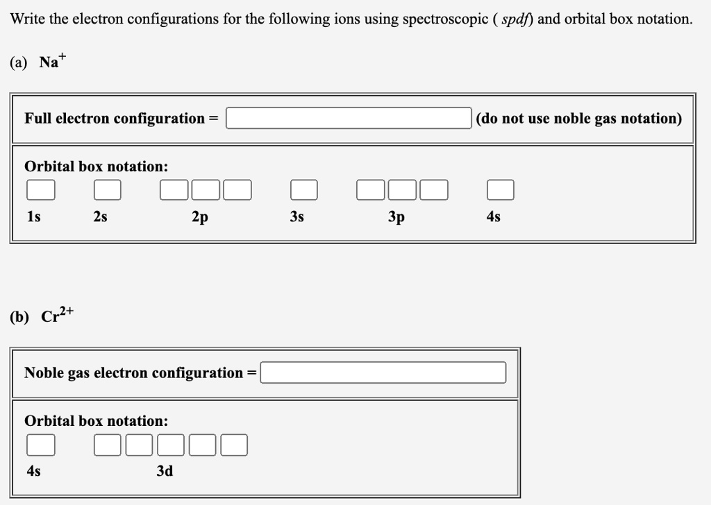 Solved Write The Electron Configurations For The Following Ions Using Spectroscopic Spdf And