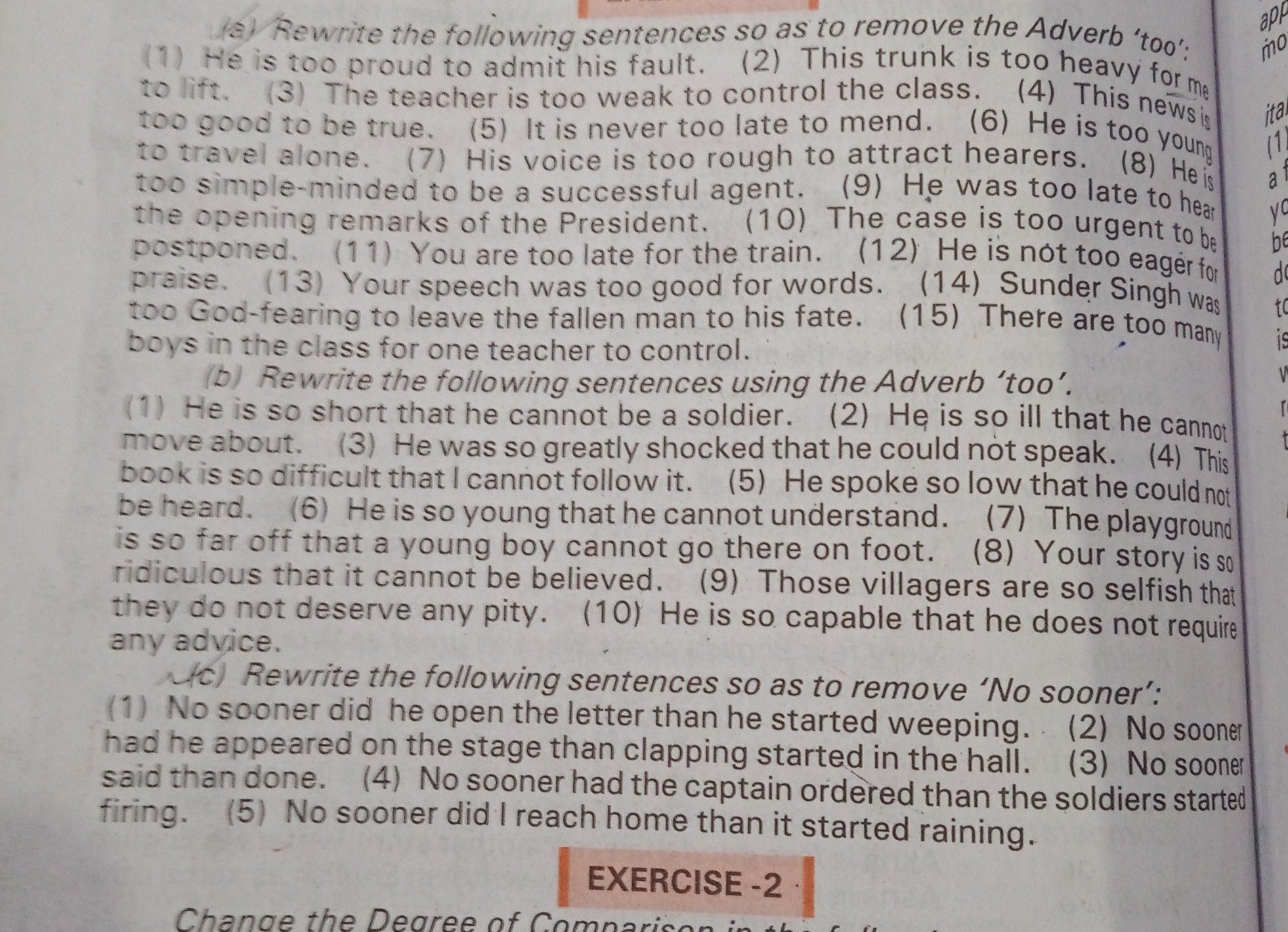 (4) Rewrite the following sentences so as to remove the...