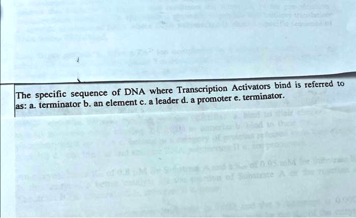SOLVED: The specific sequence of DNA where Transcription Activators ...