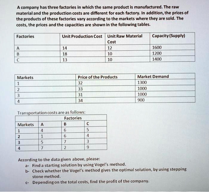 a company has three factories in which the same product is manufactured ...