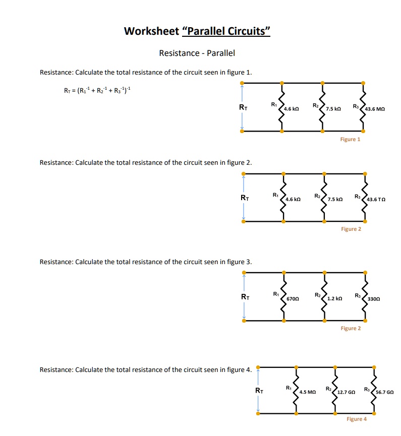 SOLVED: Worksheet "Parallel Circuits" Resistance-Parallel Resistance: Calculate the total ...