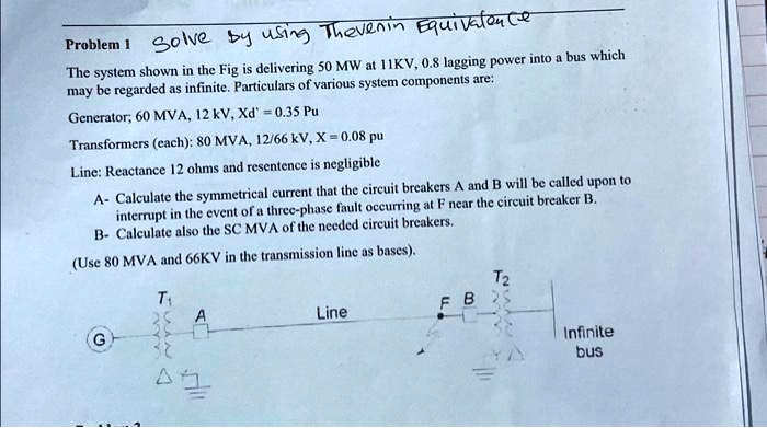 Problem 1 solve by using Thevenin Equivalence The system shown in the Fig is delivering 50 MW at ...