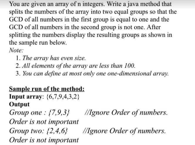 You Are Given An Array Of N Integers Write A Java Method That Splits The Numbers Of The Array