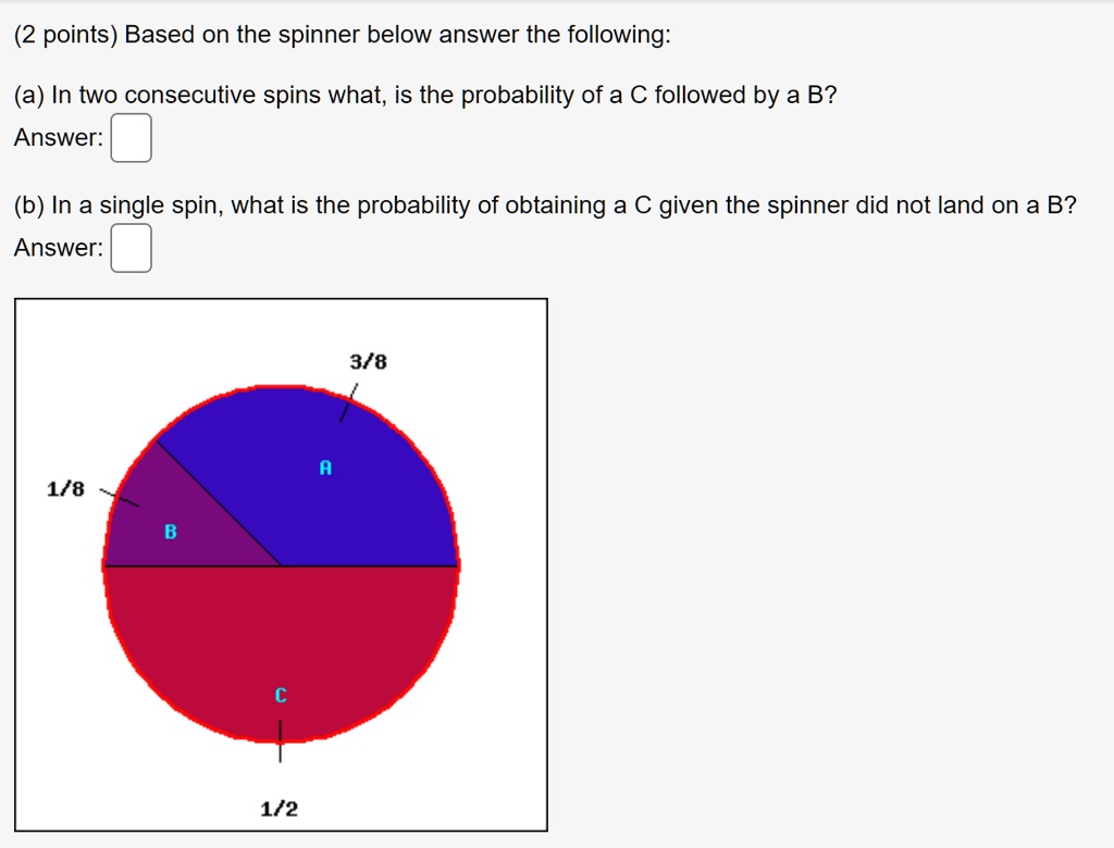 SOLVED: (2 points) Based on the spinner below answer the following: (a ...