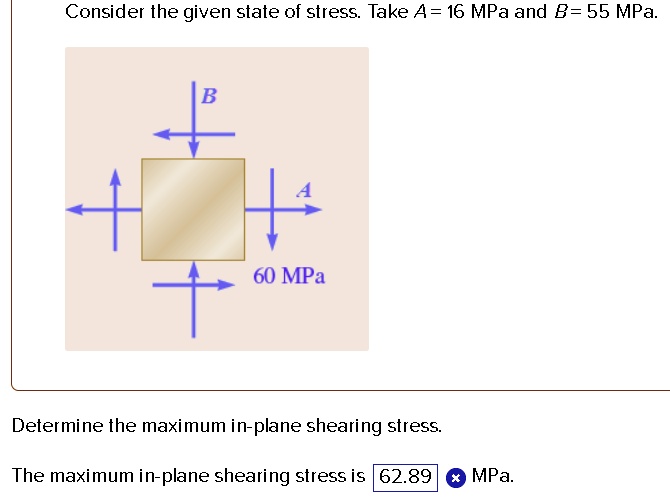 SOLVED: Consider the given state of stress. Take A = 16 MPa and B= 55 ...