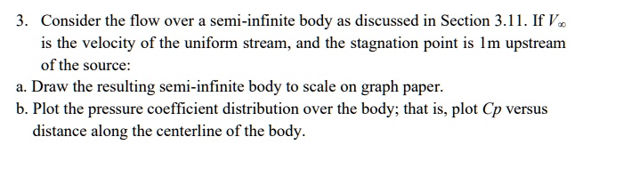 3. Consider the flow over a semi-infinite body as discussed in Section 3.11. If V∞ is the ...