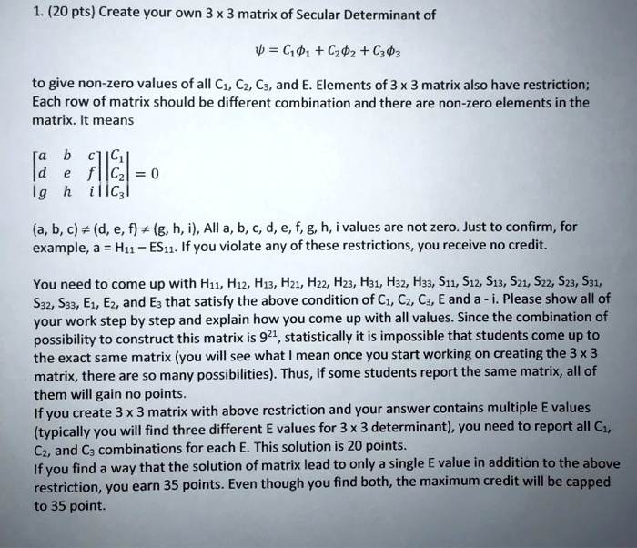 1 20 pts create your own 3 x 3 matrix of secular determinant of 00 czpz c303 to give non zero ...