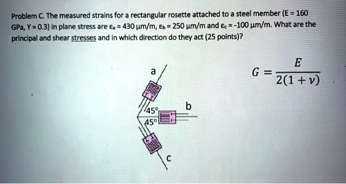 Problem C. The measured strains for a rectangular rosette attached to a steel member (E = 160 ...