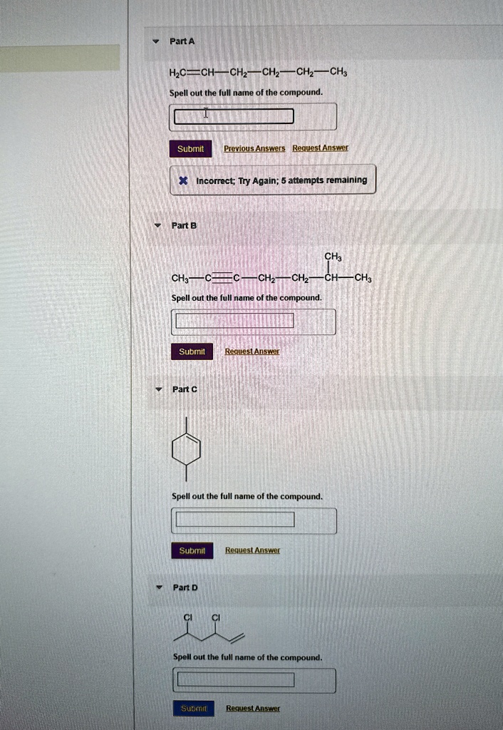 part a h2cch ch2 ch2 ch2 ch3 spell out the full name of the compound submit previous answers ...