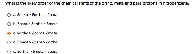 what is the likely order of the chemical shifts of the ortho meta and ...