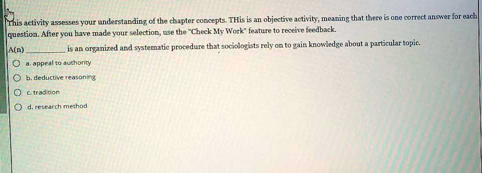 SOLVED: This activity assesses your understanding of the chapter ...