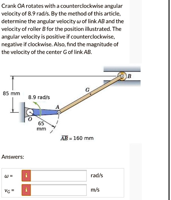 SOLVED: Crank OA rotates with a counterclockwise angular velocity of 8. ...