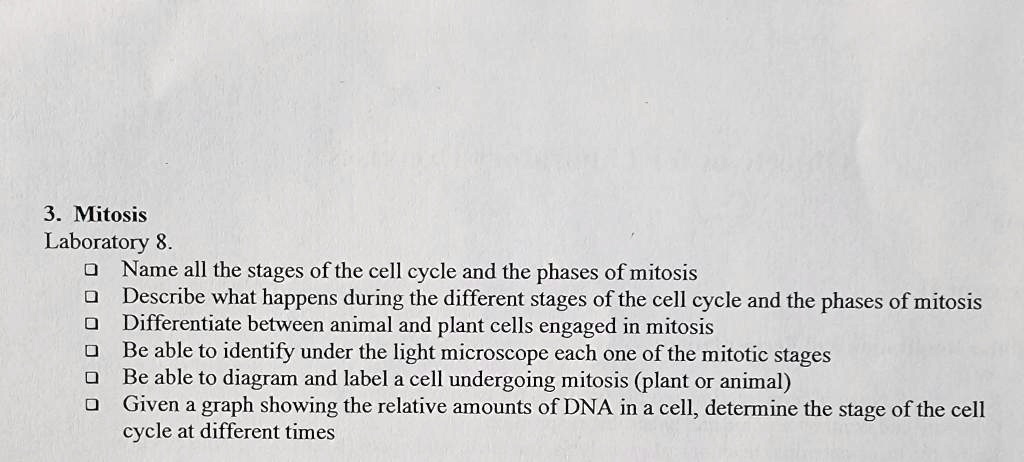 SOLVED: Please help with this. 3. Mitosis Laboratory . Name all the ...