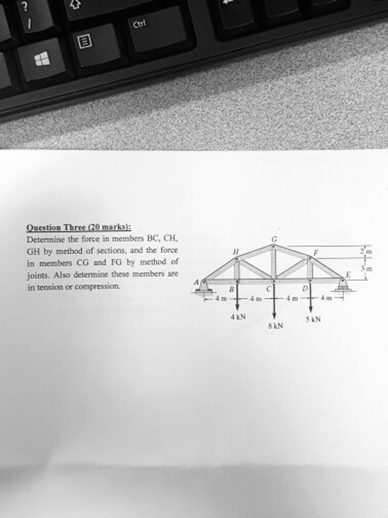 SOLVED: Question Three (20 marks): Determine the force in members BC ...