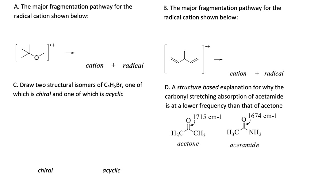 SOLVED: A. The major fragmentation pathway for the radical cation shown ...