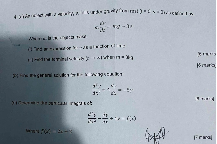 SOLVED: (a) An object with a velocity, v, falls under gravity from rest ...