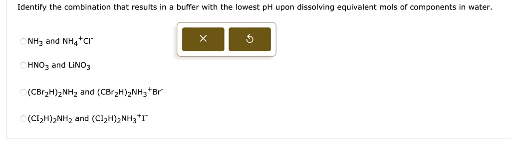 identify the combination that results in a buffer with the lowest ph ...