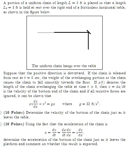 A portion of a uniform chain of length L = 8 ft is placed so that a ...
