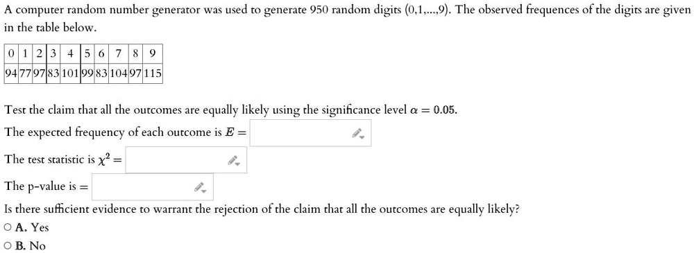 Solved A Computer Random Number Generator Was Used To Generate 950 Random Digits 019 8172