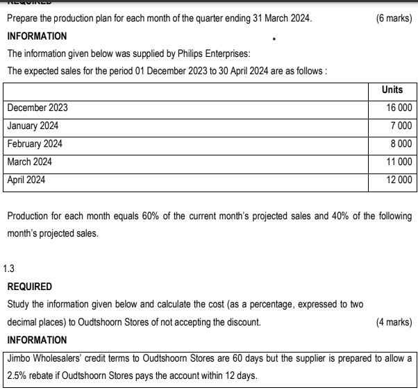 SOLVED: Prepare the production plan for each month of the quarter ...
