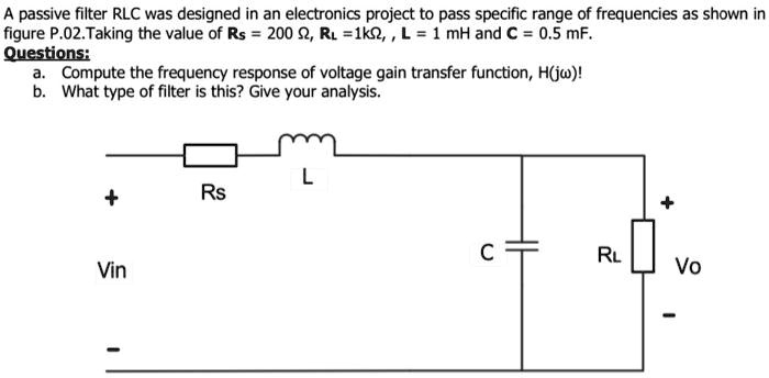 SOLVED: A passive filter RLC was designed in an electronics project to ...